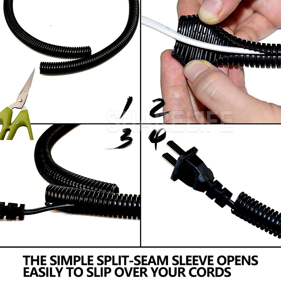 Split Loom Tubing Auto Home Electrical Wiring Sleeve Conduit Cable UV ...