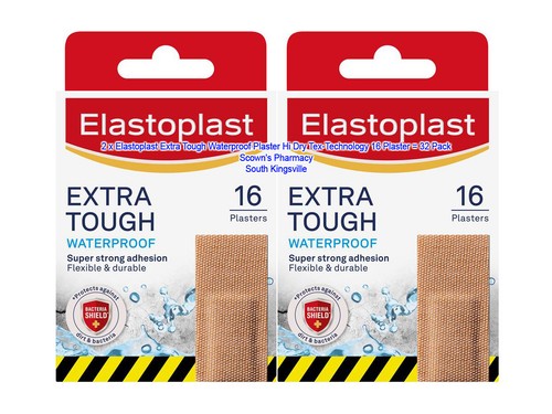 2 x Elastoplast Extra Tough Waterproof Plaster Hi Dry Tex 16 Plaster ...