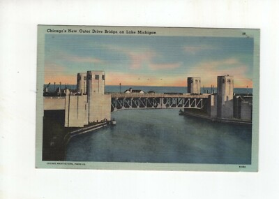Vintage Post Card - Chicago's New Outer Drive Bridge on Lake Michigan ...