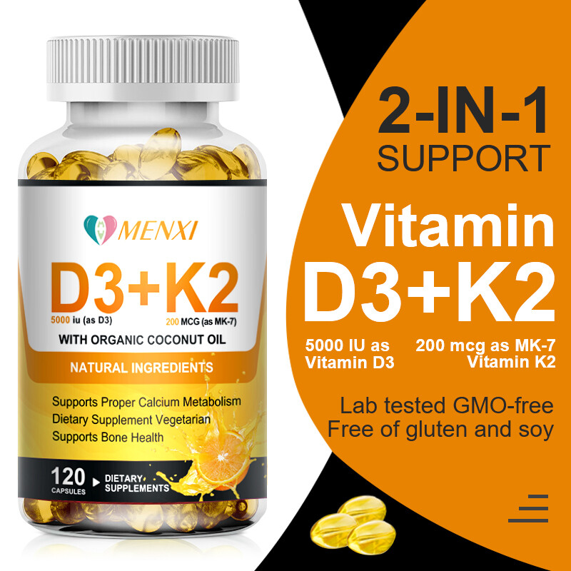 Vitamin D3 with K2 D3 5000IU and K2 200mcg 120 Vegetarian Capsules High ...