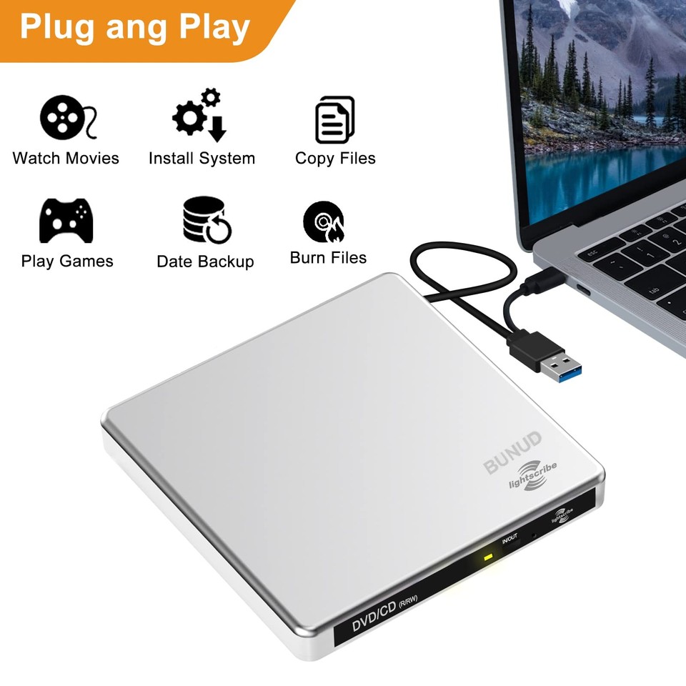 External CD DVD Drive LightScribe CD/DVD +/-RW Burner Player Writer ...