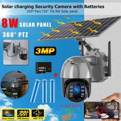 HD 3MP Wireless WiFi PTZ Solar Security Camera Outdoor 360° Wireless ...