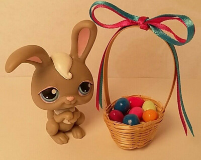 LPS Rabbit #14 Dollhouse Mini Easter Basket Ploymer clay Eggs Bow USA ...