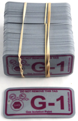 Gas Isolation Point Tags, G-1, 3"Lx1.5"W, Magenta on Gray, Qty. 46 Free ...
