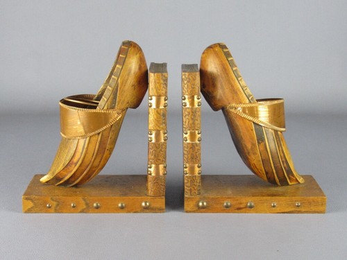 J. Perard Vintage Pair Of Bookends Wood And Copper Figure Clogs 20th ...