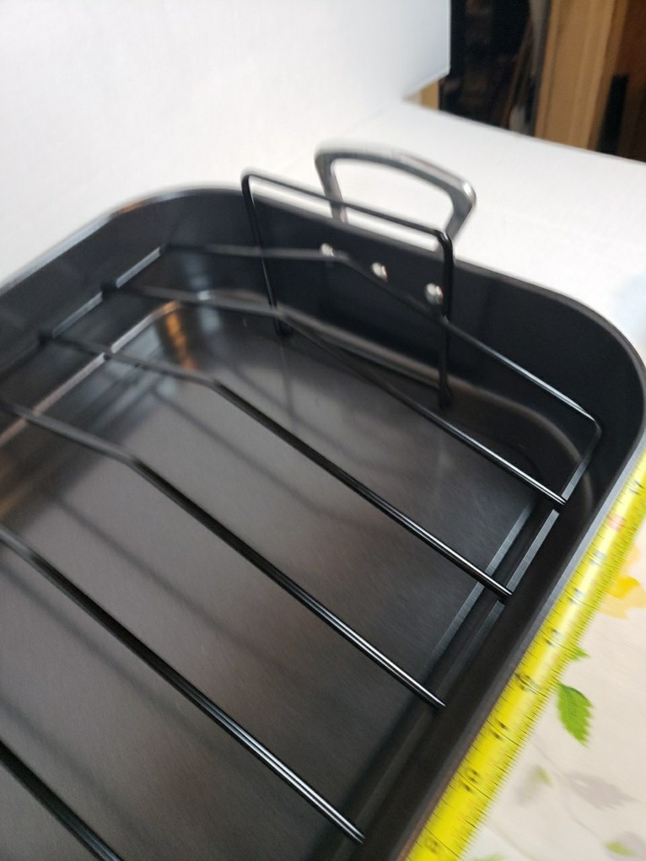 LARGE ONEIDA ALUMINUM NON STICK ROASTING PAN WITH V RACK Turkey Roaster ...