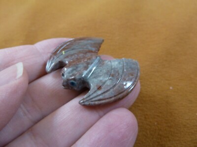 Y-BAT-115 little gray red BAT bats flying figurine stone gemstone ...