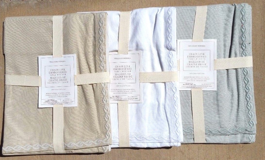WILLIAMS SONOMA ~CHAIN LINK EMBROIDERED TABLE RUNNER ~ 3 COLORS TO ...