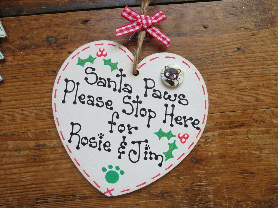 Personalised Pet Christmas Santa Paws Cat Dog Heart Tree Decoration ...