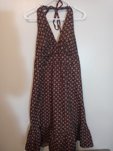 Merona Boho/ Country Style Brown & Pink Medallion Halter Ruffle Dress ...