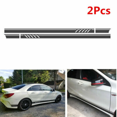 Pair DIY 220x11.5cm Gloss Black Car Body Side Stripes Skirt Decals ...