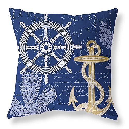 Navy Blue Nautical Throw Pillow Covers 18x18 Set Of 4 White Coastal ...
