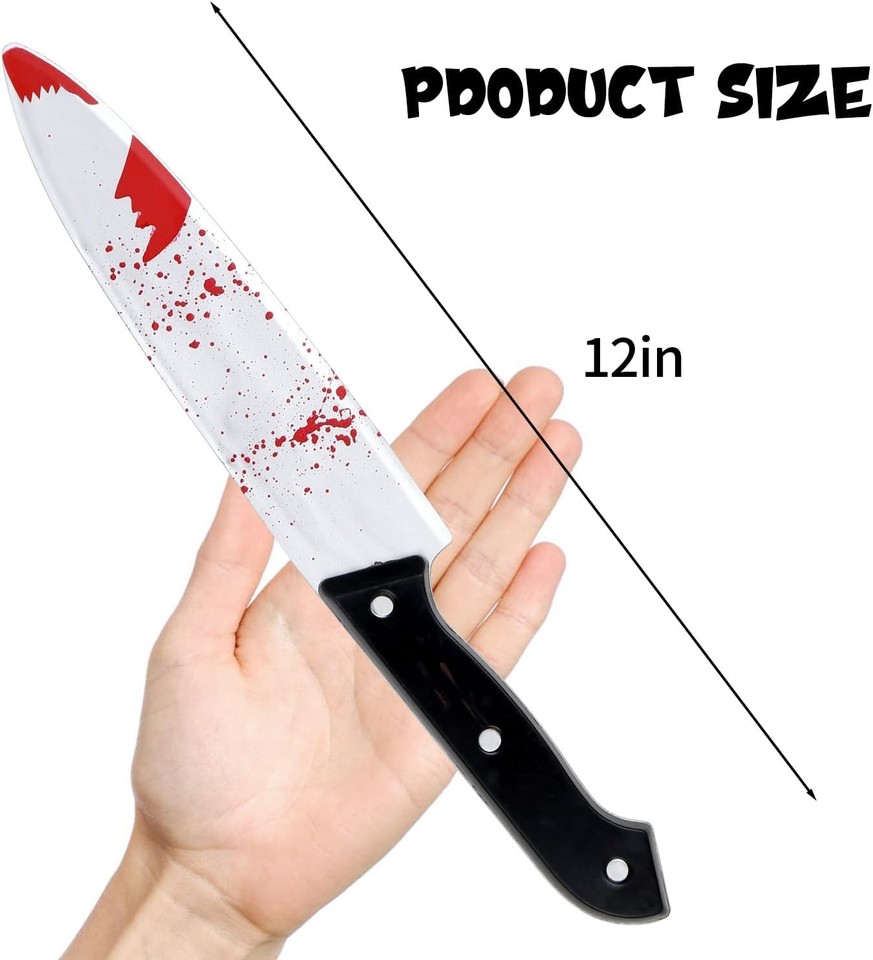 DERAYEE 2PCS Halloween Prop Knife, 12 Inch Plastic Fake Knife Halloween ...