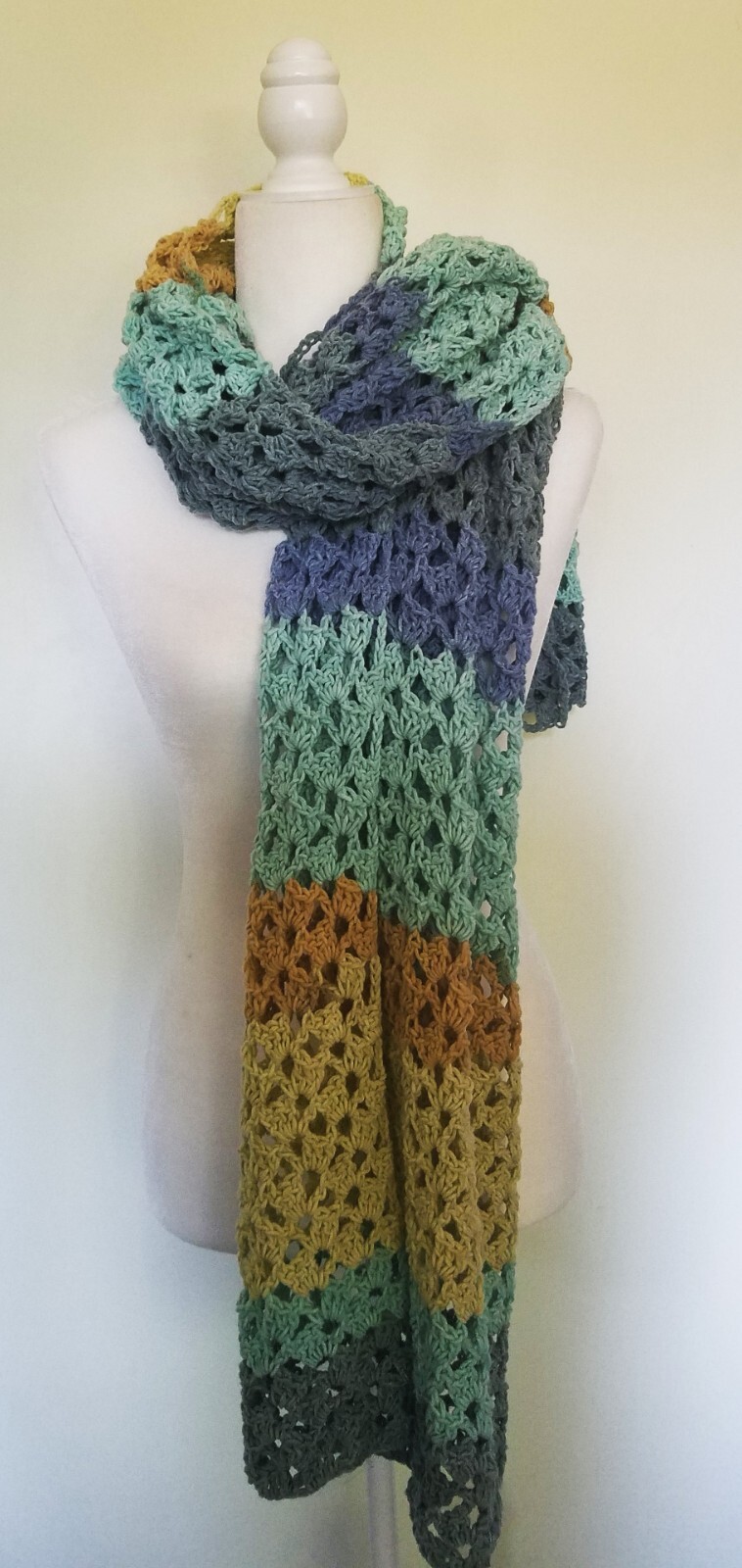 Shawl Wrap Spring Summer Weight Handcrafted yellow blue aqua New Cotton ...