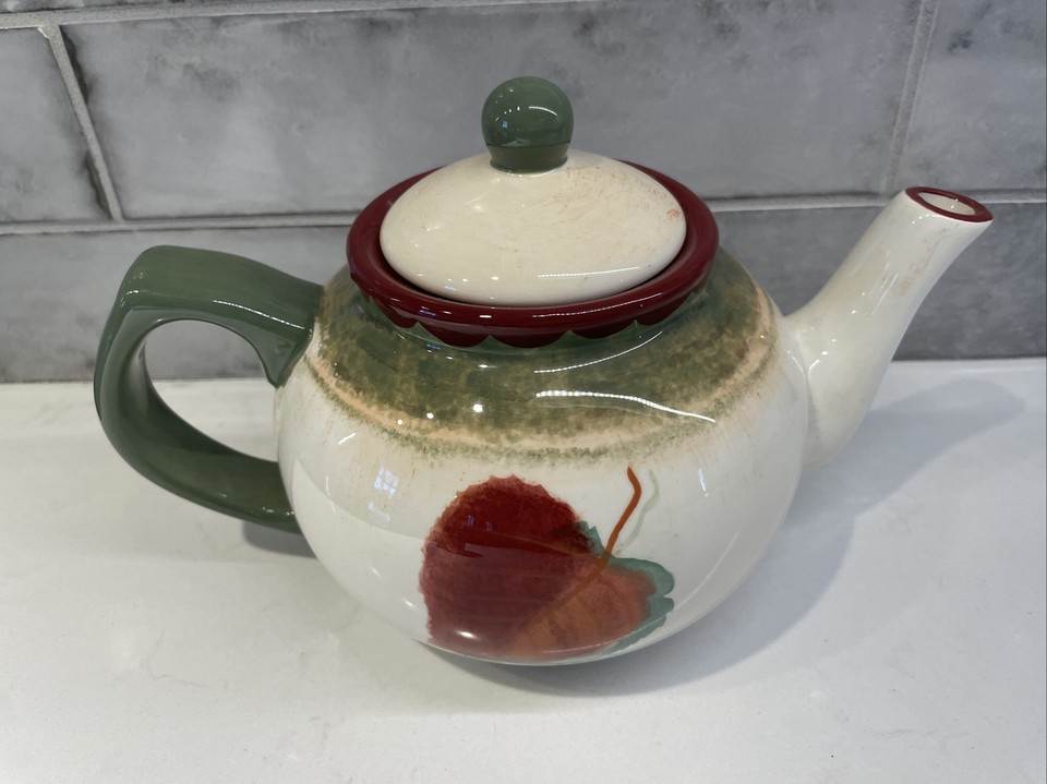 VINTAGE TEAPOT ND HAND PAINTED AUTUMN COLORED LEAVES FALL SEASON ...