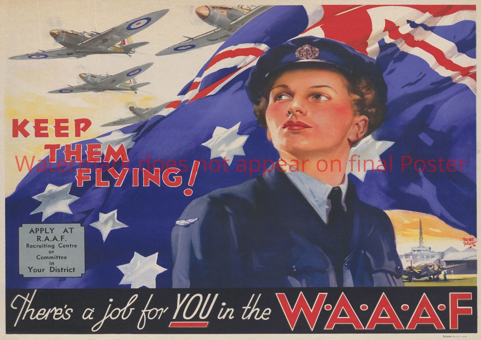 WW2 Poster vintage propaganda Women Auxiliary Air Force WAAF RAAF Royal ...