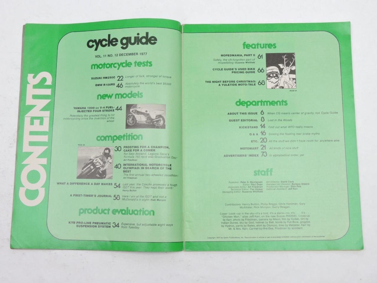 Cycle Guide Magazine Dec 1977 Suzuki BMW Honda Kawasaki Z1-R Suzuki RM ...