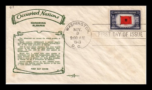 DR JIM STAMPS US ALBANIA OVERRUN COUNTRIES FDC SCOTT 918 PENT ARTS ...