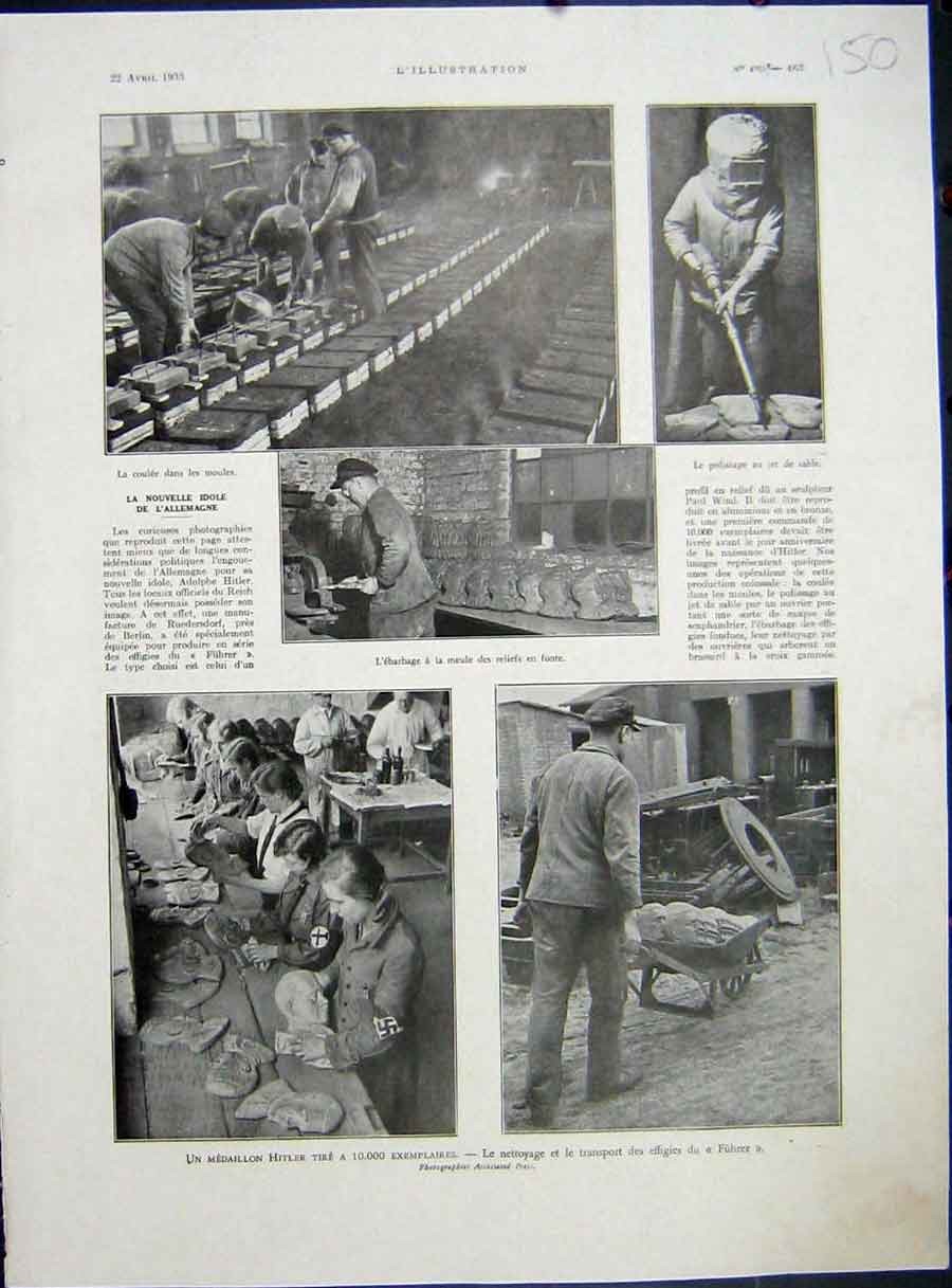 Original Old Vintage Print Hitler Fuhrer Medal MGermany French 1933 ...