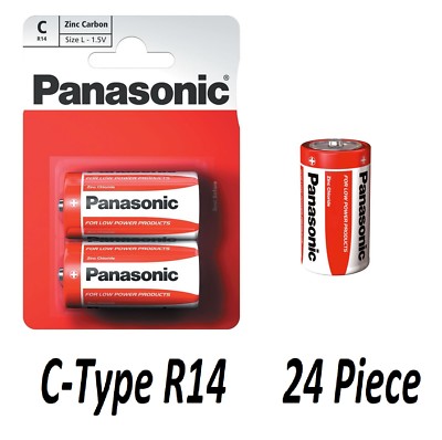 12x 2-PACK Panasonic C Size Heavy Duty Zinc Carbon Batteries R14 1.5V ...