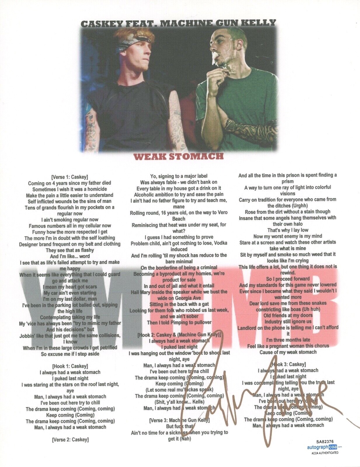 Caskey Signed Autographed Weak Stomach 8.5x11 Song Lyric Sheet Rapper ...