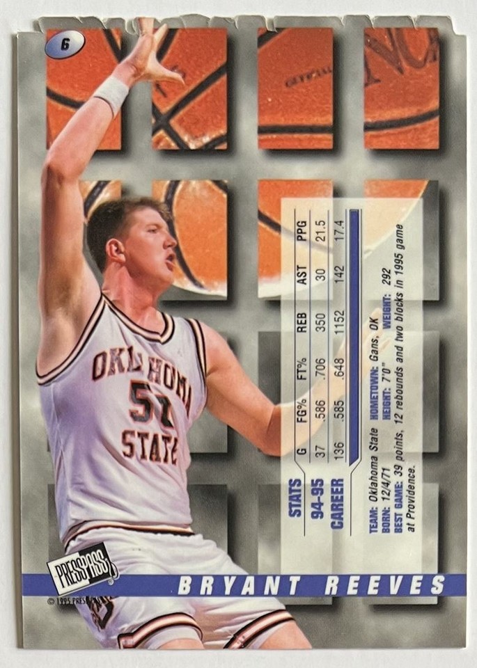 Bryant Reeves 1995-96 Press Pass Premium Draft Picks Die-Cut Blue ...