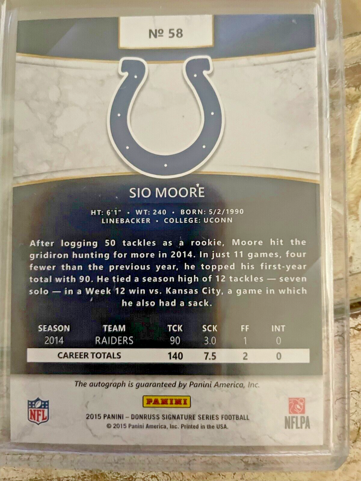SIO MOORE 2015 Panini Donruss Signature Series SP AUTO #58 Colts UCONN ...