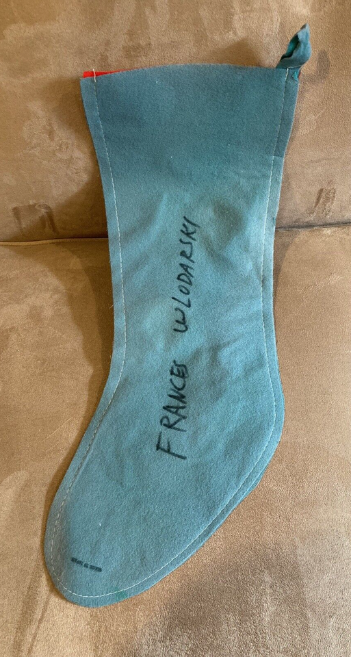 VINTAGE 2 FACE ELF PIXIE FELT CHRISTMAS STOCKING Mcm PLASTIC ELVES Mid ...