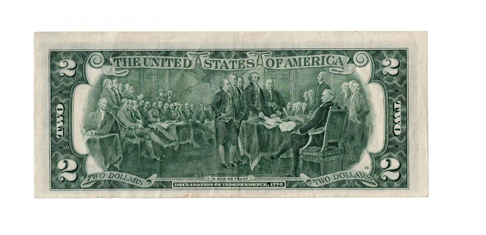 1976 Bicentennial Jefferson Two Dollar Bill Miscut Note - Off Centered ...