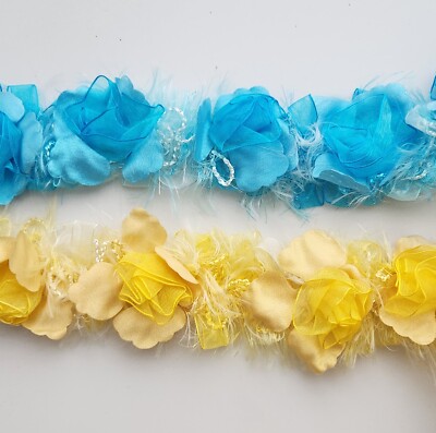 Macey Stretch Floral Trim in Yellow or Turquoise by the Yard | eBay