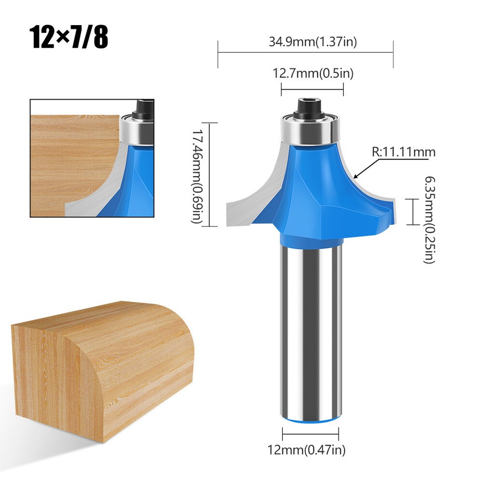 3.17mm-36mm Radius Round Over Edge Forming Router Bit 12mm Shank Cutter ...
