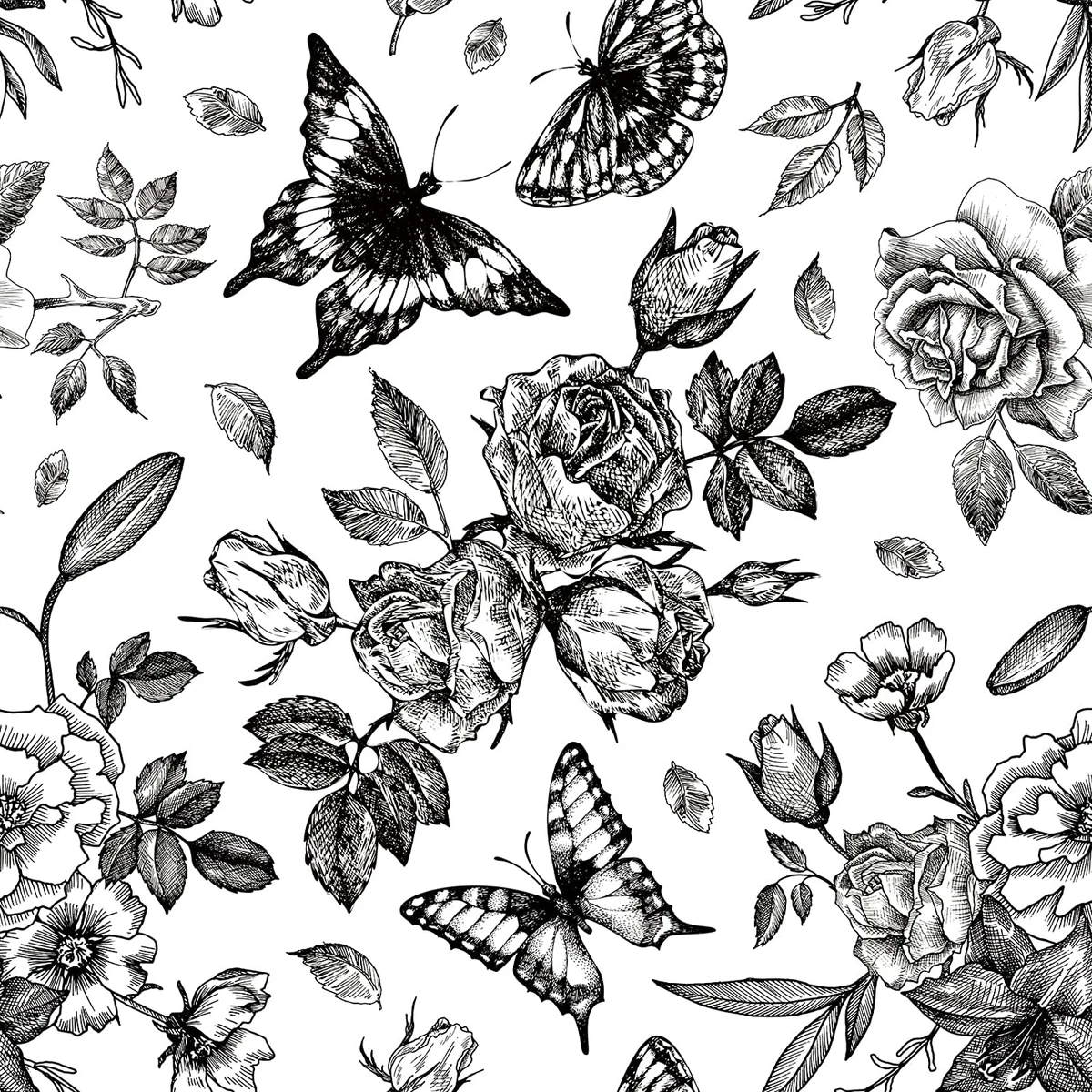 Black And White Vintage Flowers Wallpaper