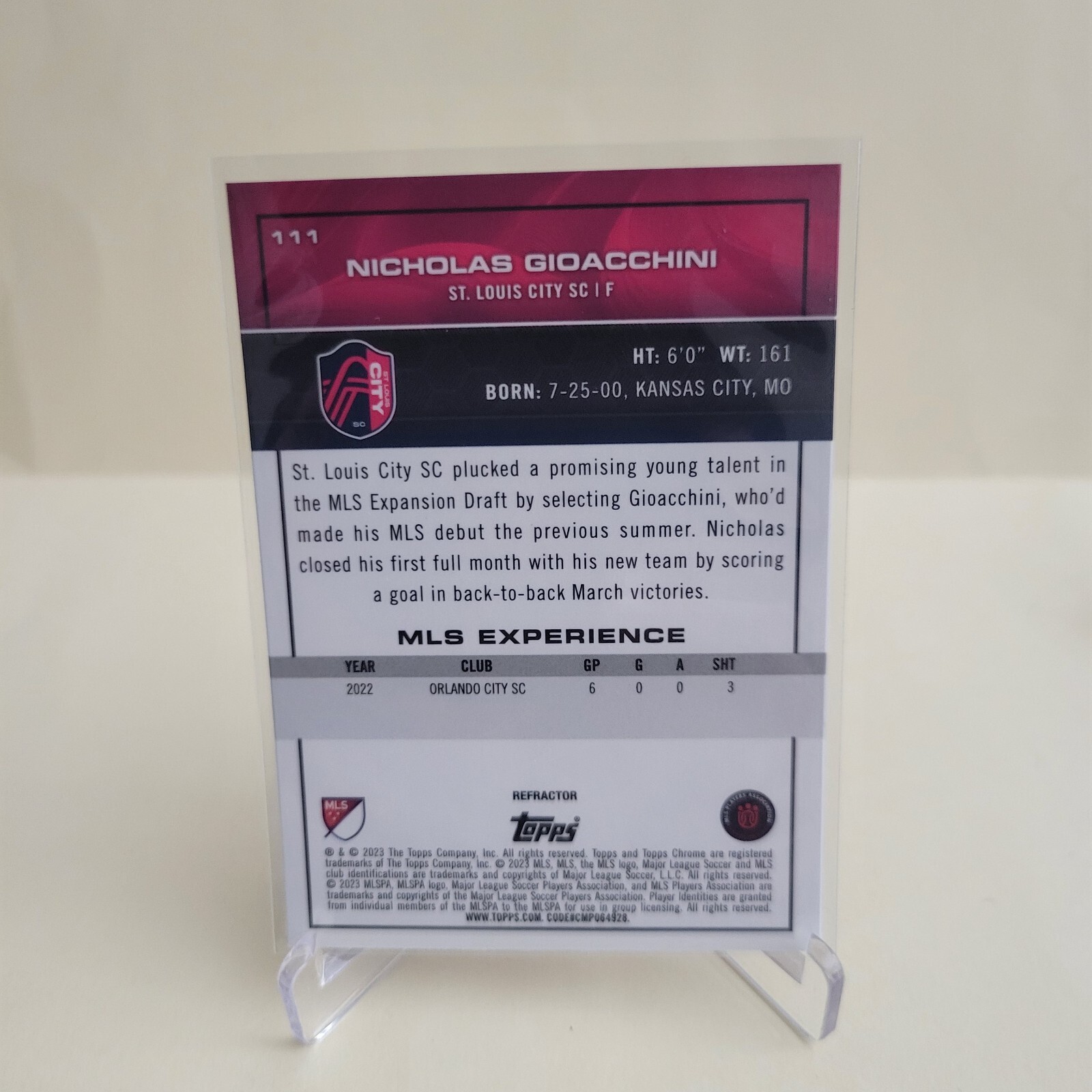 2023 TOPPS CHROME MLS NICHOLAS GIOACCHINI RC REFRACTOR #111 ST LOUIS ...