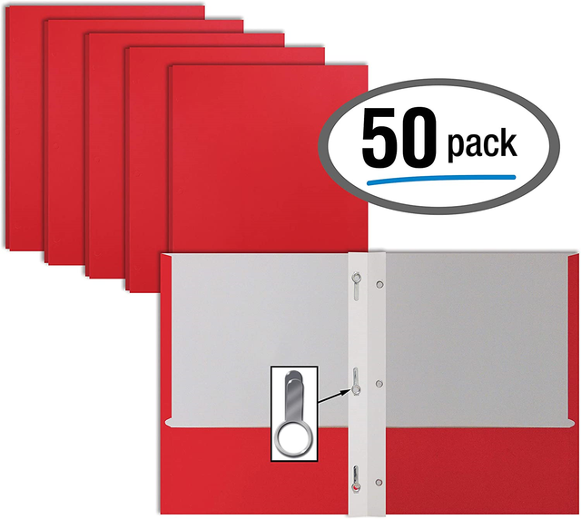 Red Paper 2 Pocket Folders With PRONGS 50 Pack by Better Office ...