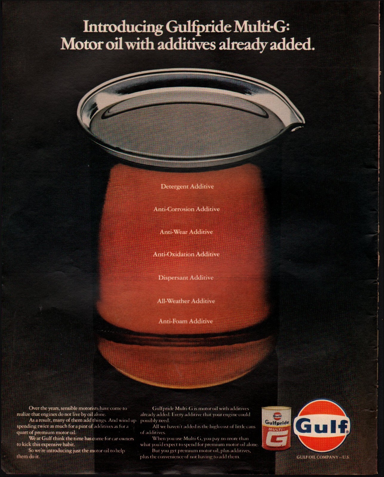 1970 Vintage ad Gulf motor oil Additive Gulf Sign retro can 09/04/23 | eBay