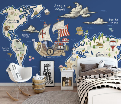 3D Cute World Map G509 Wallpaper Wall Murals Removable Self-adhesive ...