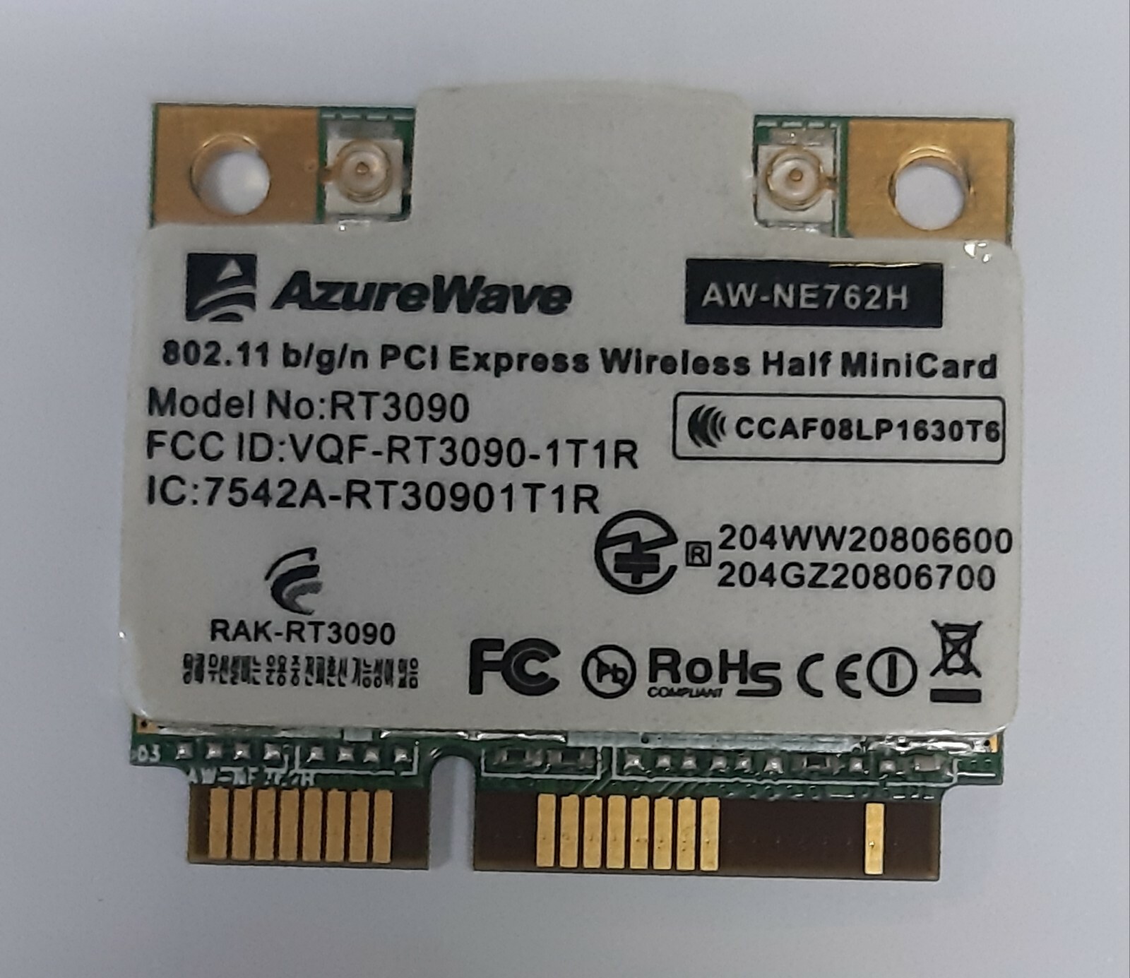 Azurewave 802.11 B/G/N Mini PCIe Wireless 1/2 Card RT3090 TESTED | eBay