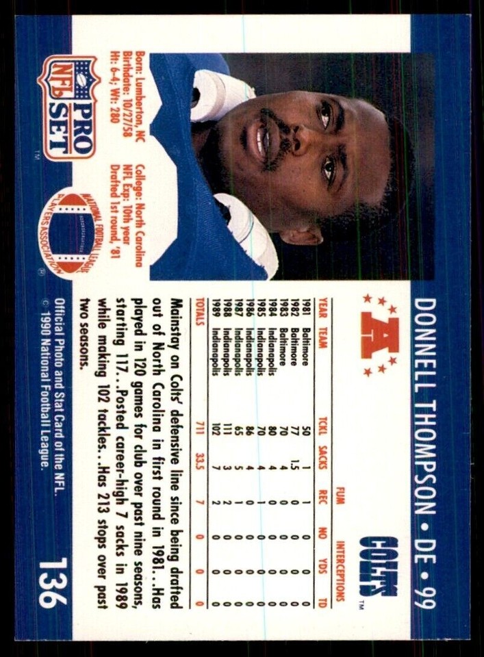 1990 Pro Set Donnell Thompson Football Cards #136 | eBay