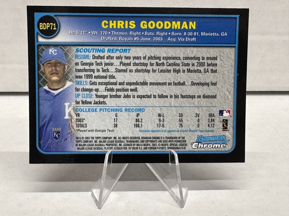 2003 Bowman Draft Picks & Prospects Chrome #BDP71 Chris Goodman RC KC ...