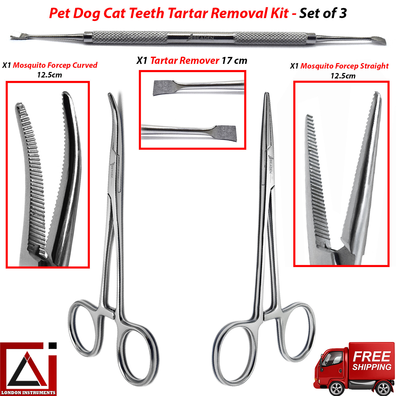 Mosquito Forceps Straight & Curved + Tartar Remover Cat Dog Grooming ...