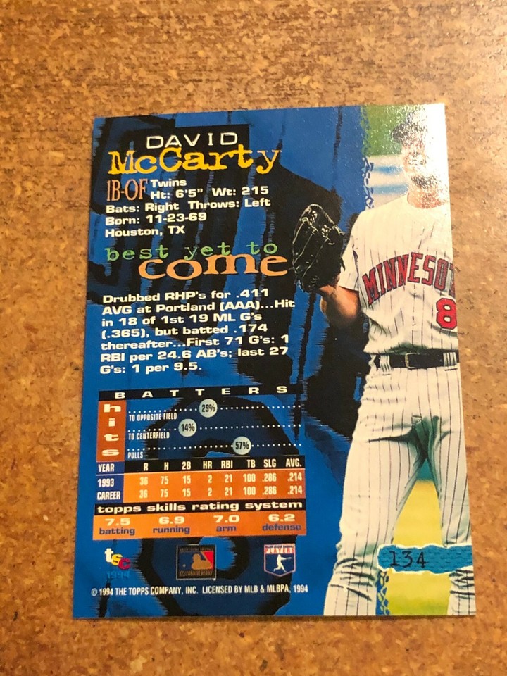 1994 Topps Stadium Club Baseball # 134 ML Debut David McCarty RC | eBay