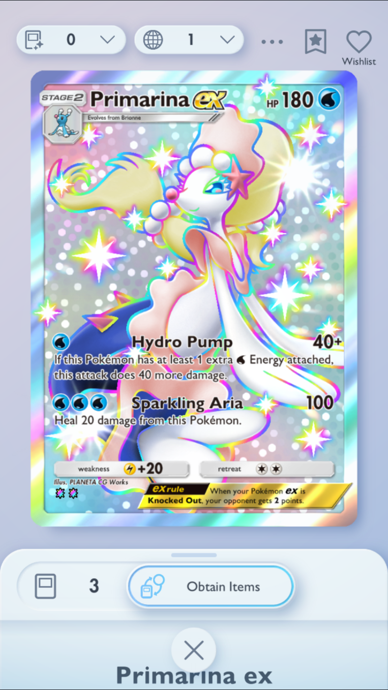 Pokemon TCG POCKET - Primarina EX Shiny 2⭐, Mega-Rising, English | eBay