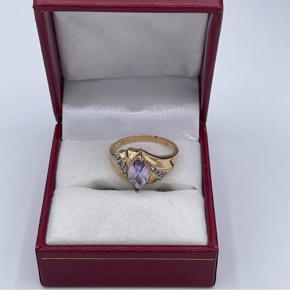 Vintage 14K Gold Marquise Ring with CZ and diamond Accents – Size 6 | 4 ...