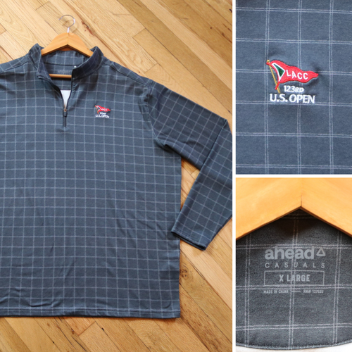 LACC 123rd US Open 1/4 Zip Mens XL Charcoal Windowpane AHEAD USA Cotton ...