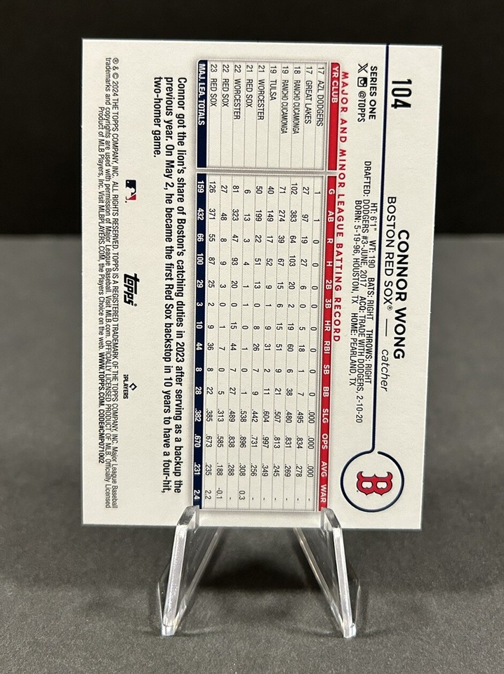 2024 Topps Series 1 Connor Wong Yellow Parallel #104 - Boston Red Sox ...