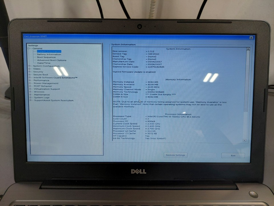 Dell Inspiron 15 5567 P66F Intel Core i5-7200U 8GB DDR4 RAM - AS-IS ...