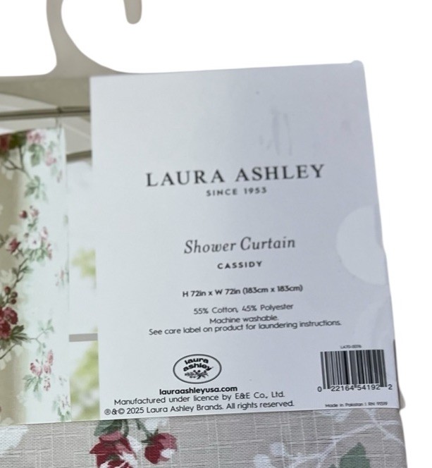 Laura Ashley CASSIDY Floral Fabric Shower Curtain 72" x 72" Cotton ...