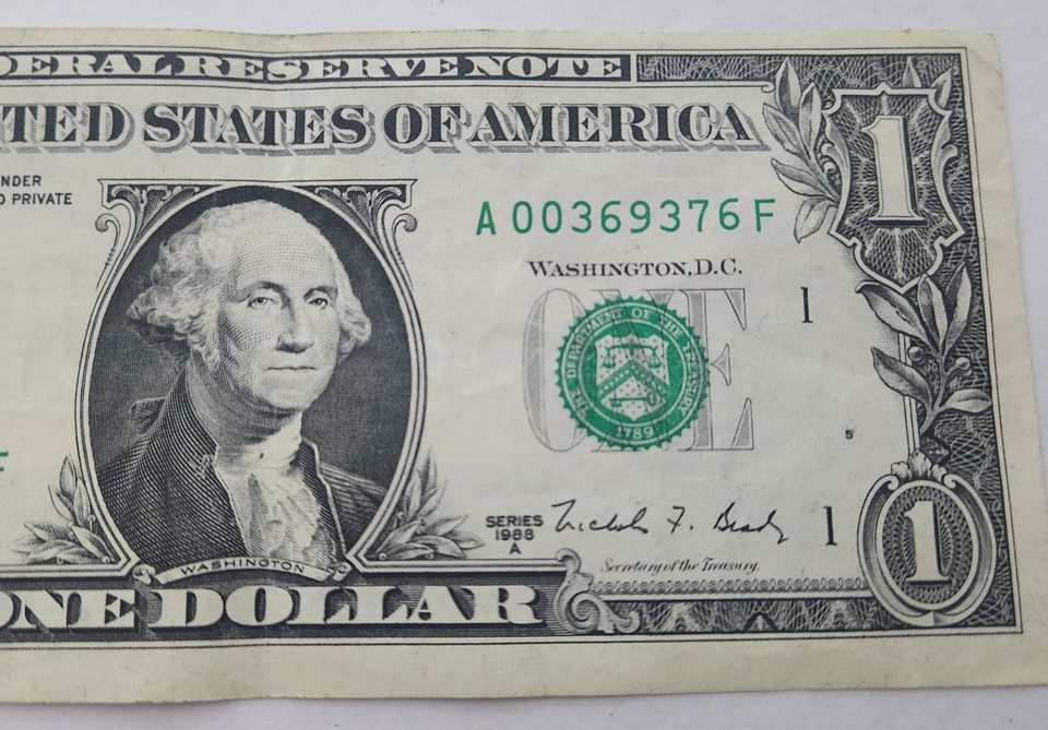 1988A $1 Web Note Dollar Bill A003369376F Low Number 5 /6 | eBay