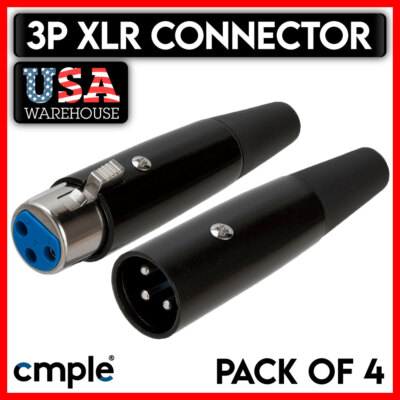 4 PACK XLR 3Pin Connector Adapter Microphone Male/Female MIC 3P Audio ...