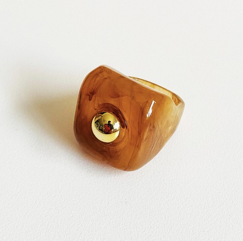 Y2K Plastic Ring Marble Brown With Gold Bauble US Size 8 | eBay